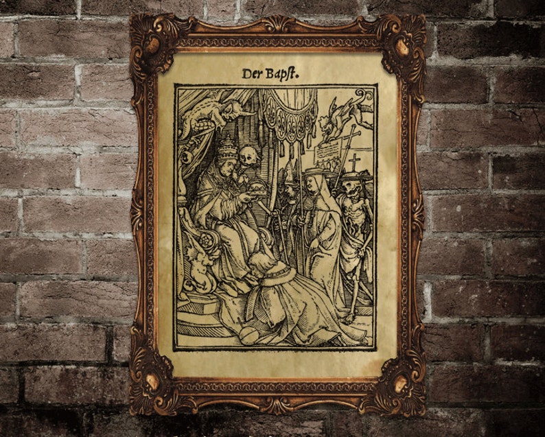 Danse Macabre Poster, Medieval Wall Decor, Litography Print, the Pope ...