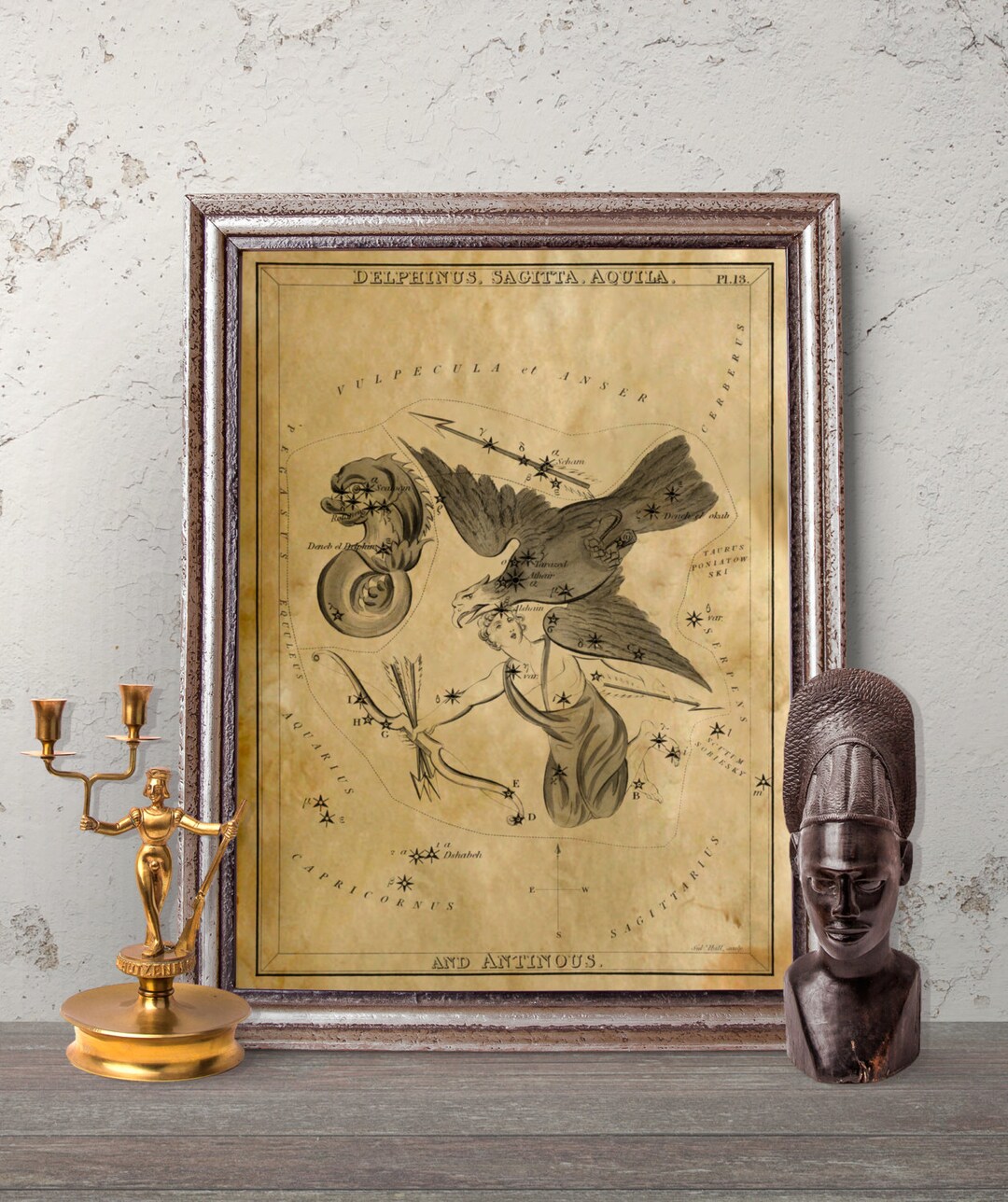 Astronomy Wall Decor, Astrological Print, Delphinus, Sagitta, Aquila ...