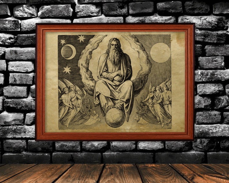 Seventh Day: Divine Rest, Bible Print, Aged Poster, Wall Decor ...