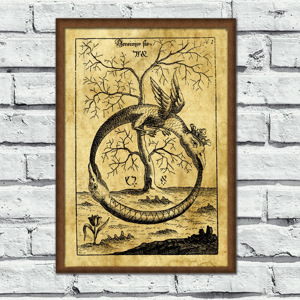 Alchemy Ouroboros tree of life alchemy occult print Ancient | Etsy