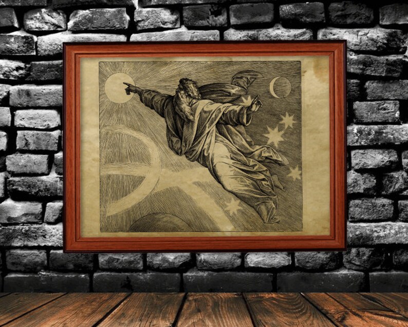 The Fourth Day of Creation, Bible Print, Aged Poster, Wall Decor ...