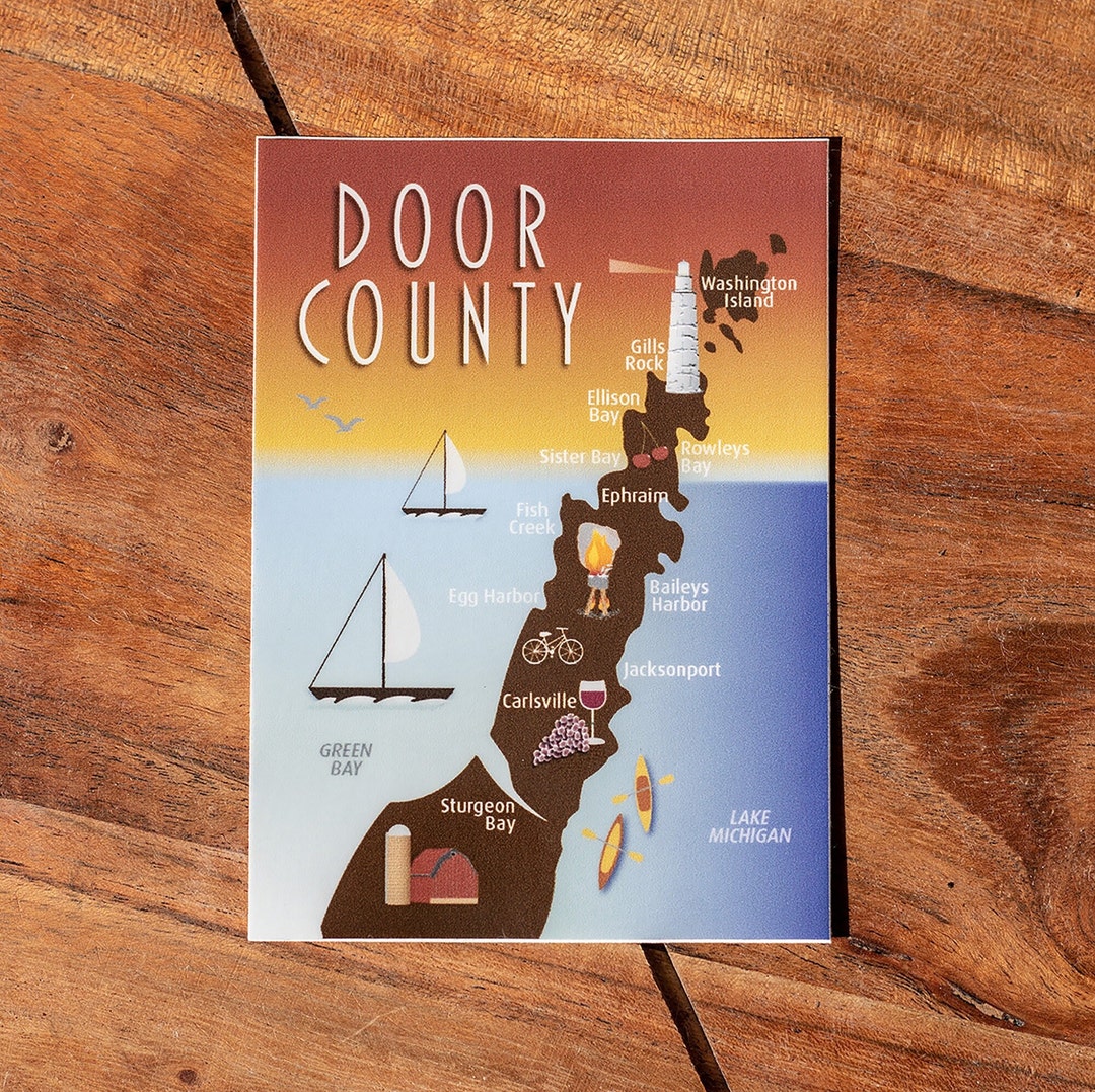 Door County Peninsula Collage Sticker | Door County WI Map - Etsy