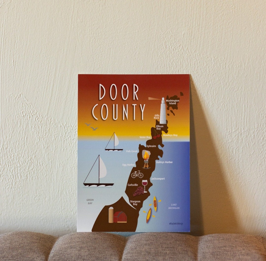 Door County Peninsula Collage 5x7 Print | Door County Wisconsin Map ...