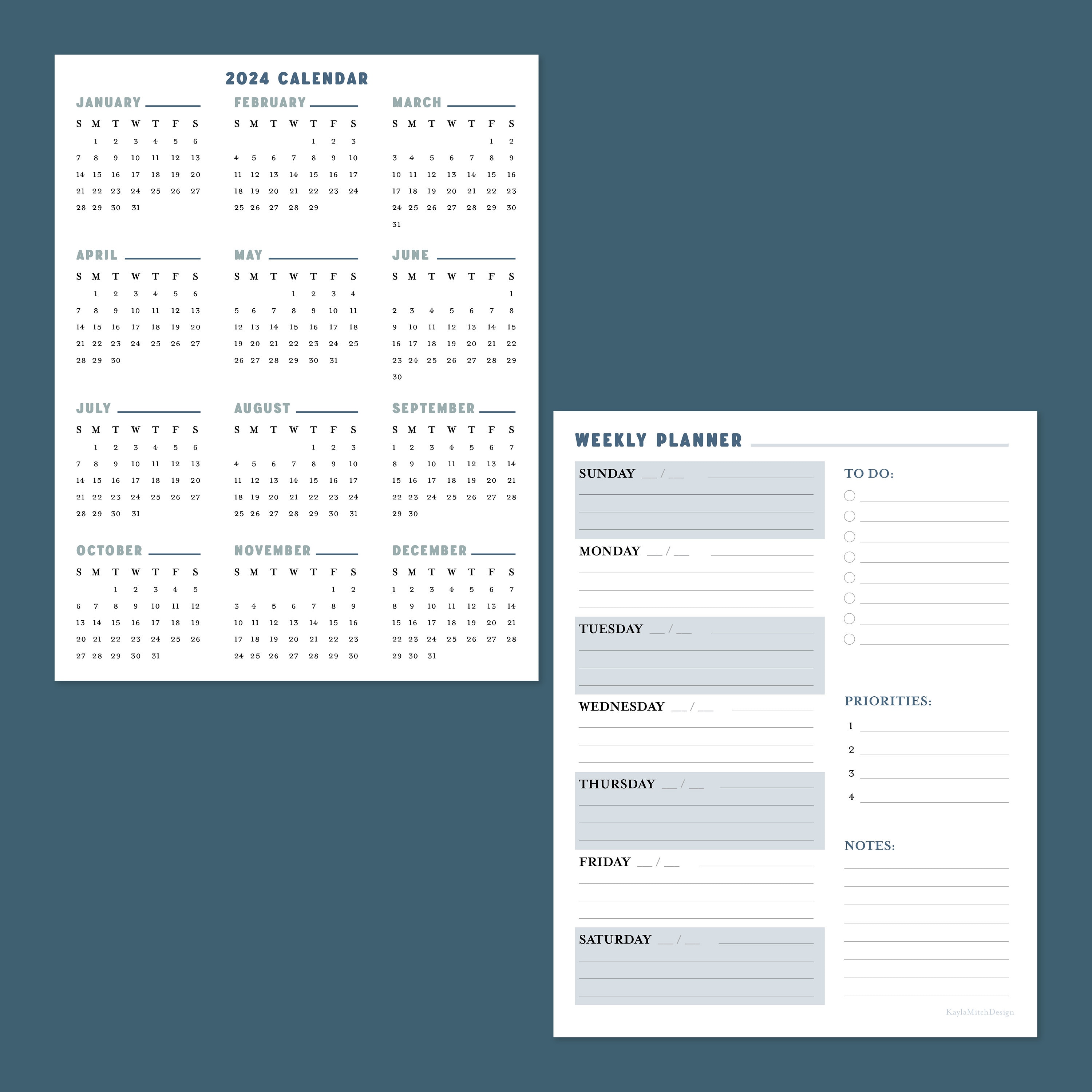 2024 Calendar & Weekly Planner | Printable Pdfs - Etsy
