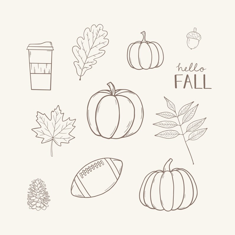 Fall Line Illustrations | Autumn Line Art | Digital Download - Etsy
