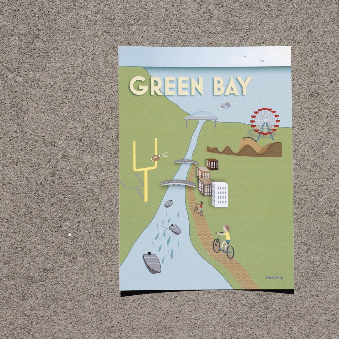 Green Bay Wisconsin Collage 5x7 Print | Digital Illustration - Etsy