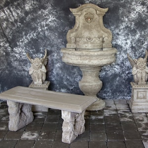 Palermo Wall Fountain With Gargoyles on Pedestals and Bench Package ...