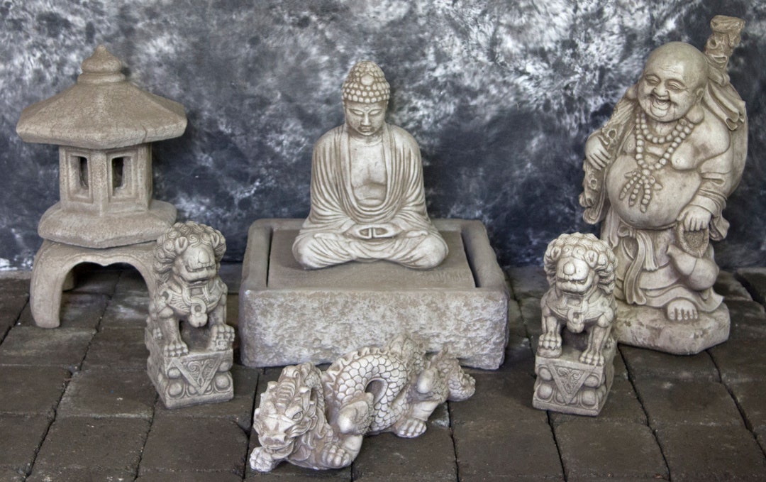 Buddha Fountain Garden Package: Concrete Water Feature With Lantern ...