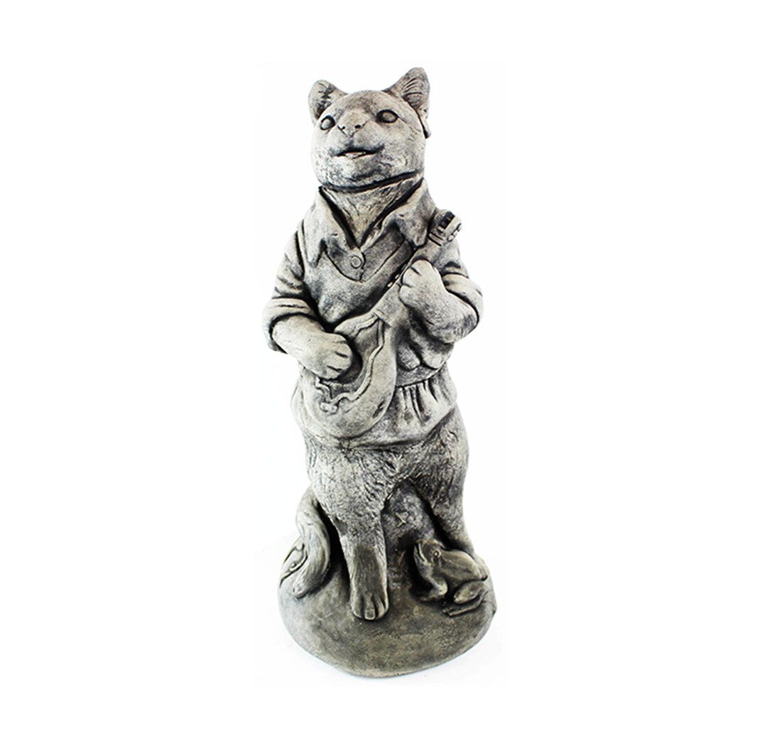 Cat Statue With Banjo Garden Statues Cement Kitty Kitten Cast Stone ...