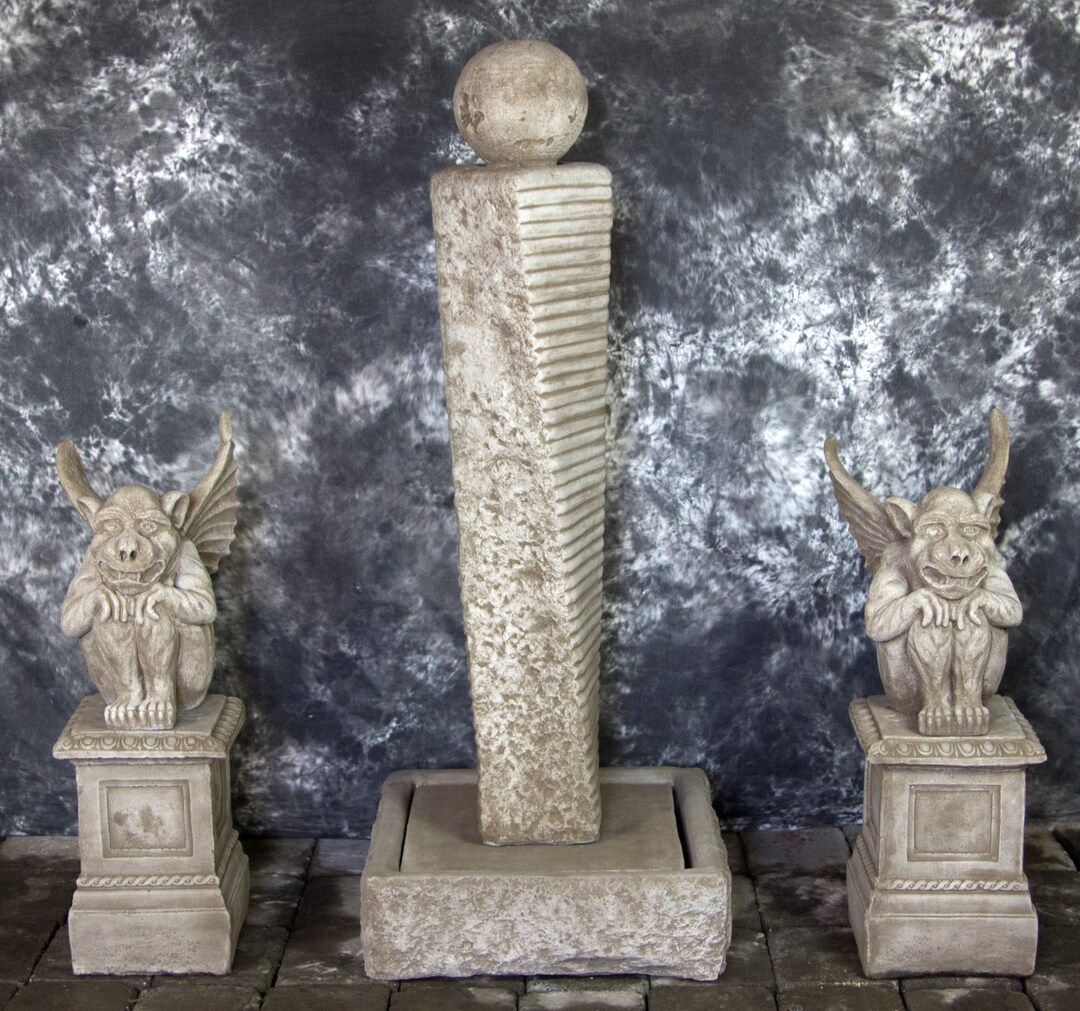 Handmade Rustic Concrete Sphere Fountain With Winged Gargoyles - Etsy