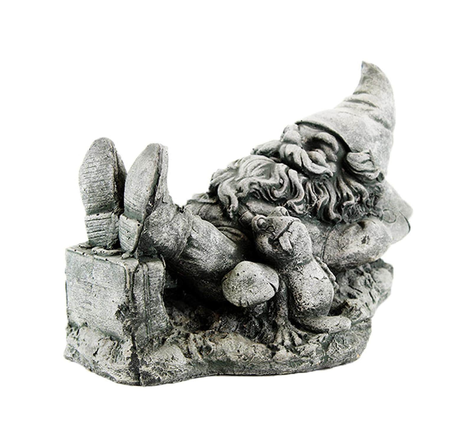 Garden Gnome and Frog Resting Garden Statue Cement Figurine | Etsy