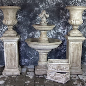 Ravello Two Tier Fountain With FDL Finial and Pedestals Urns and ...