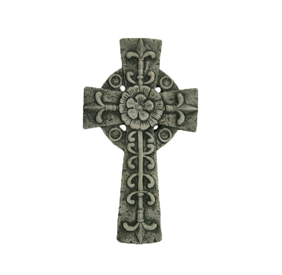 Rosette Cross Wall Plaque: Handcrafted Cement Garden Decor - Etsy