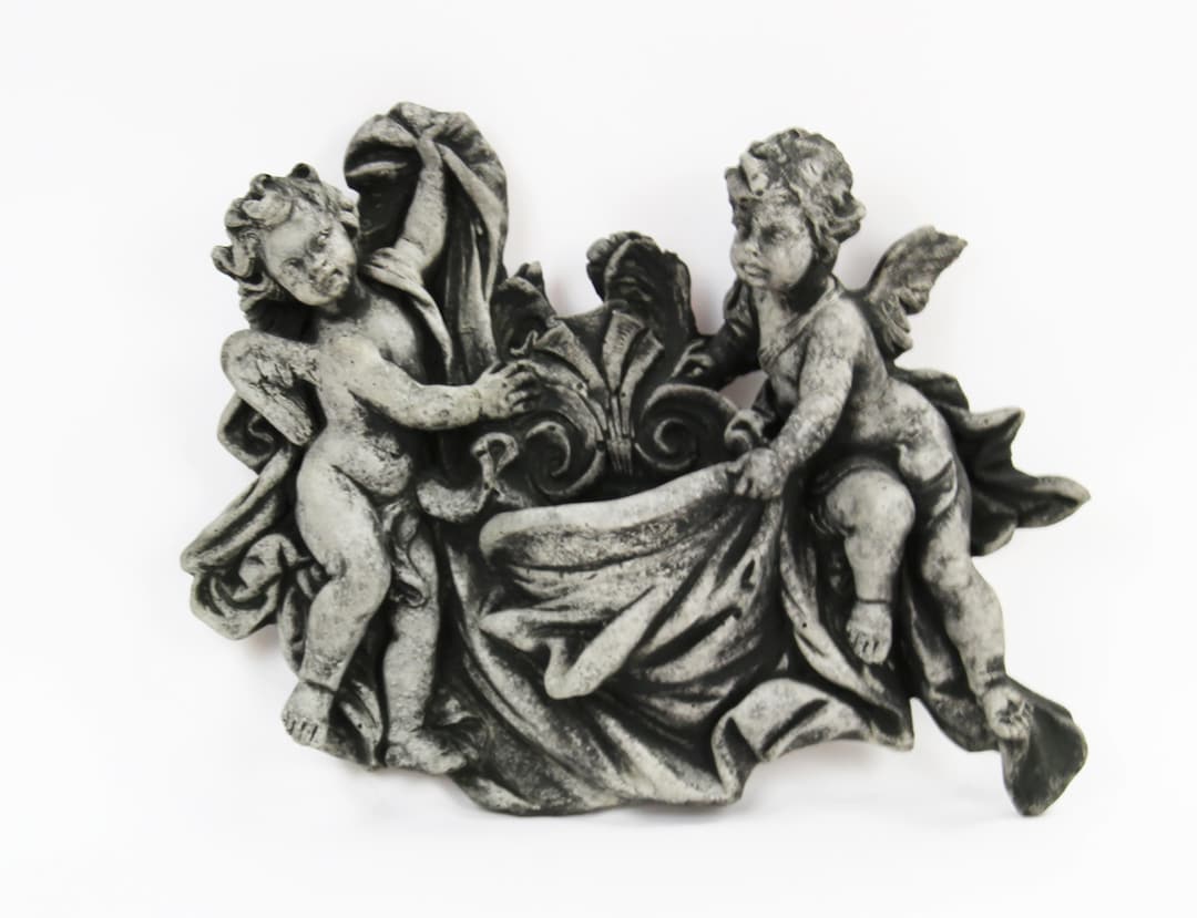Cherubs With Bowl Holy Angels Wall Plaque Concrete Garden Statue Cement ...