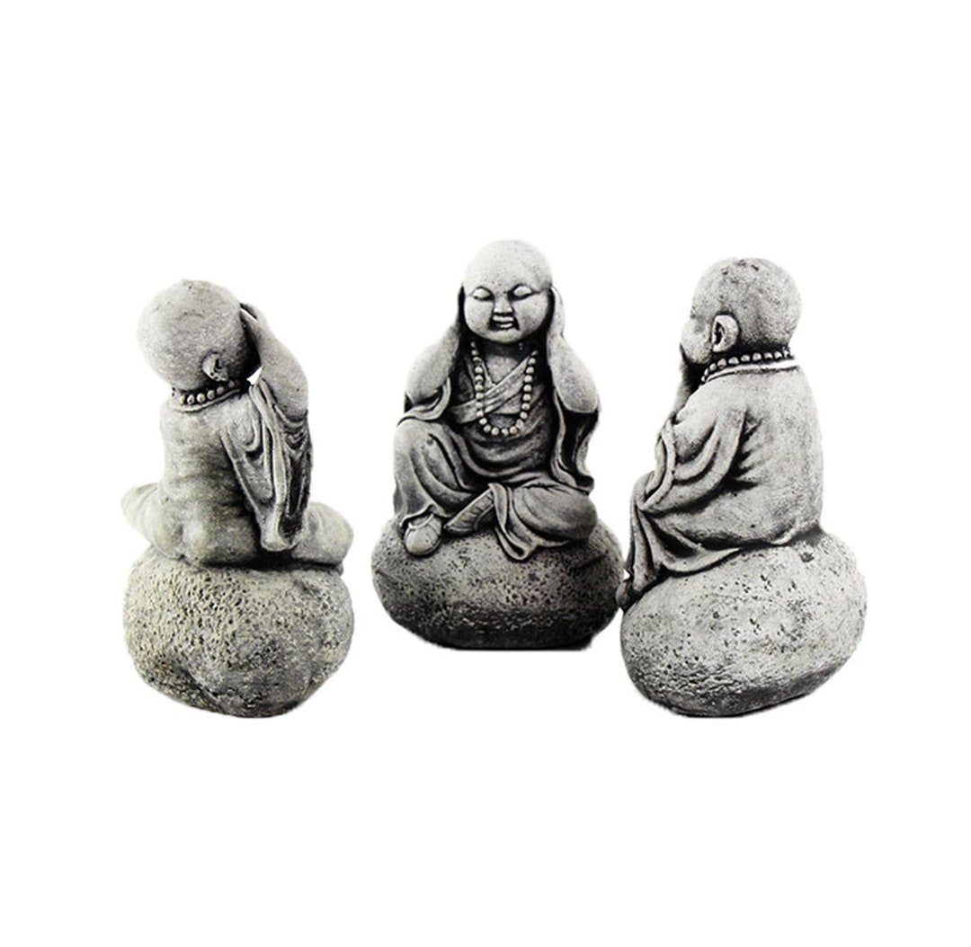 Three Wise Monks Statues: Handmade Cement Buddha Sculpture Set - Etsy