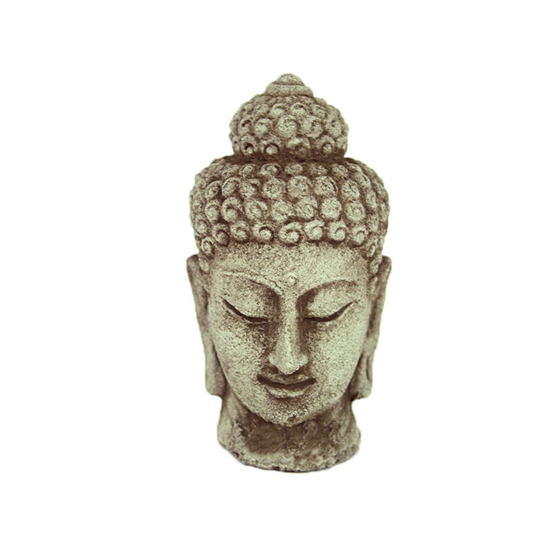 Small Buddha Head Statue Asian Cement Figurine Chinese Carved Cast ...