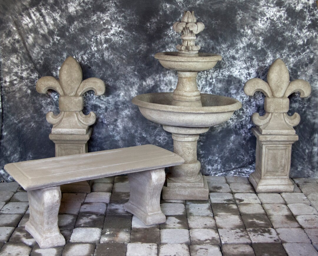 Ravello Two-tier Concrete Fountain With Fleur De Lis Finials - Etsy