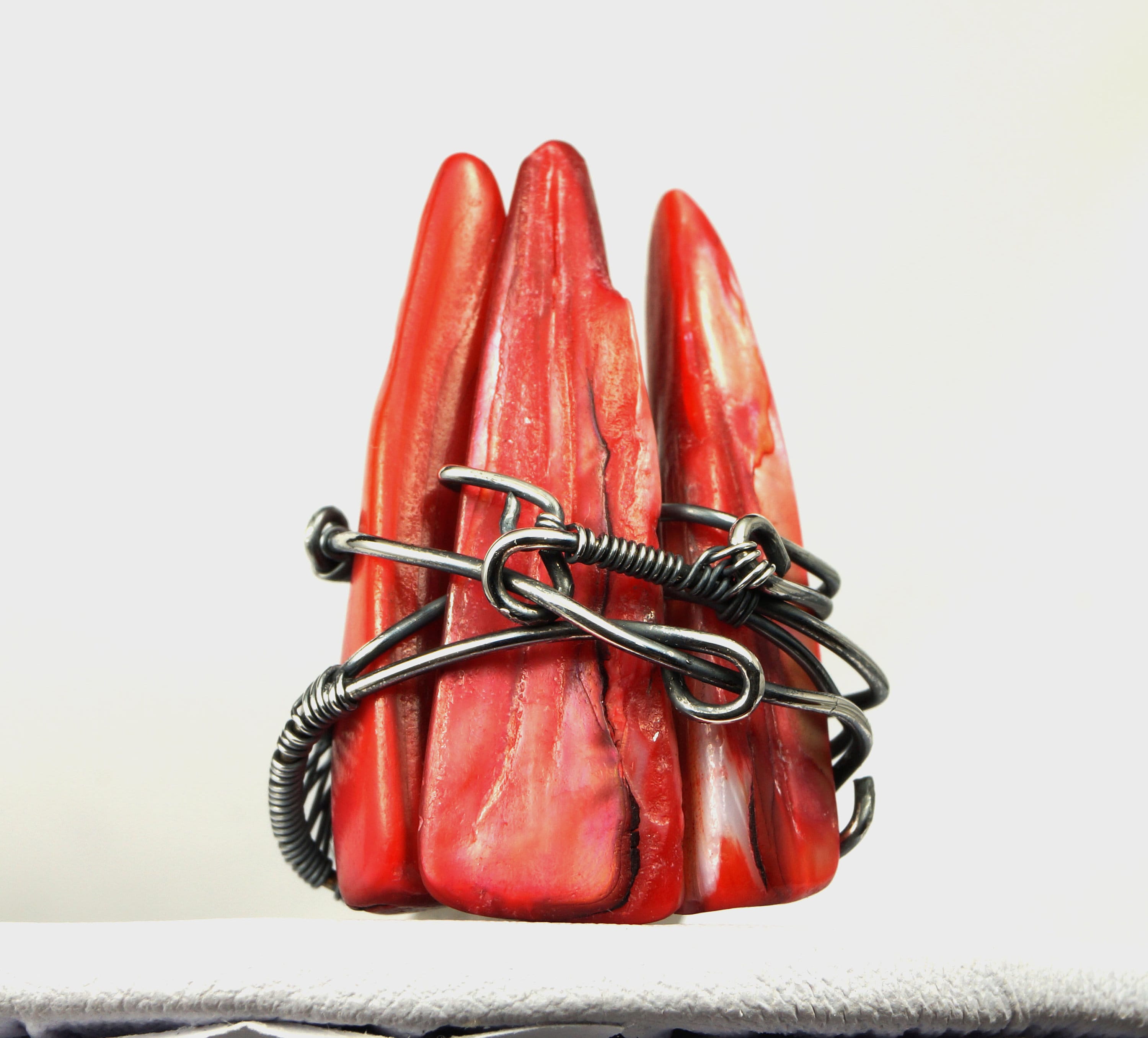 Bloody Fang Ring Sterling Silver ring with Nacre spikes wire | Etsy