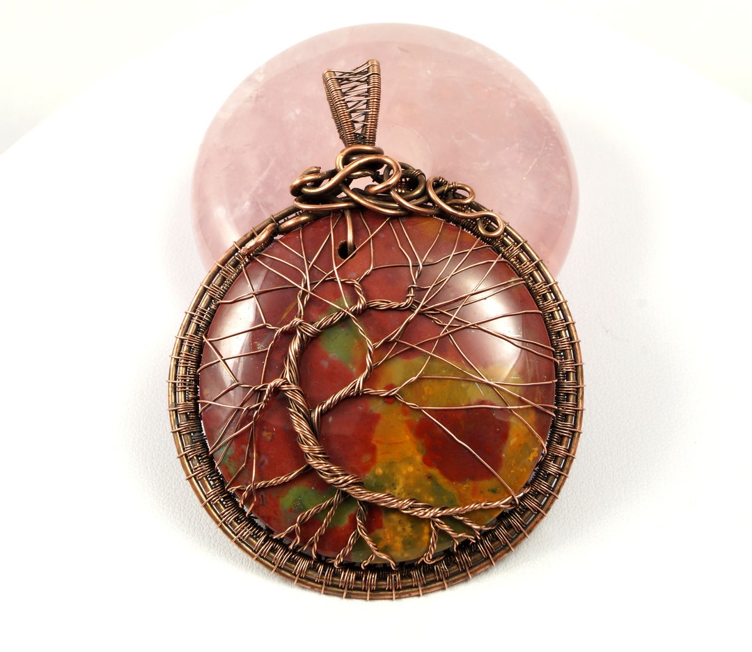 Indiana Agate Tree of Life Copper Pendant, Jewelry Healing Crystal Gift ...