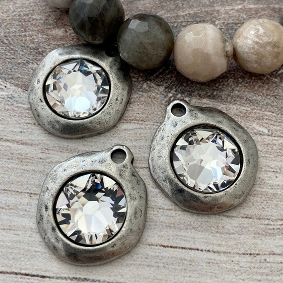 Extra Large Swarovski Crystal Clear Charm Silver Pendant - Etsy