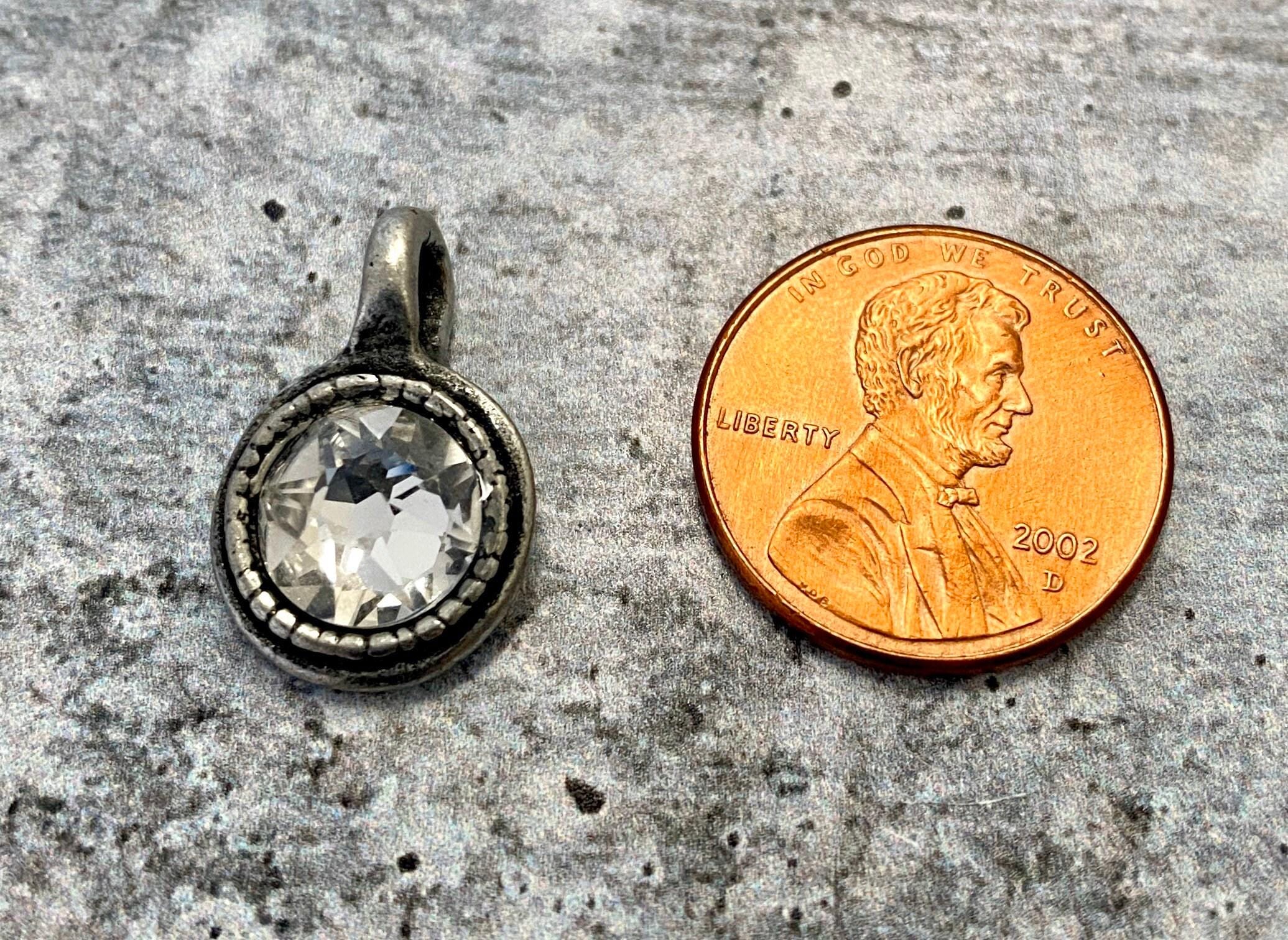 Large Swarovski Crystal Clear Charm, Antiqued Silver Pendant, Jewelry ...