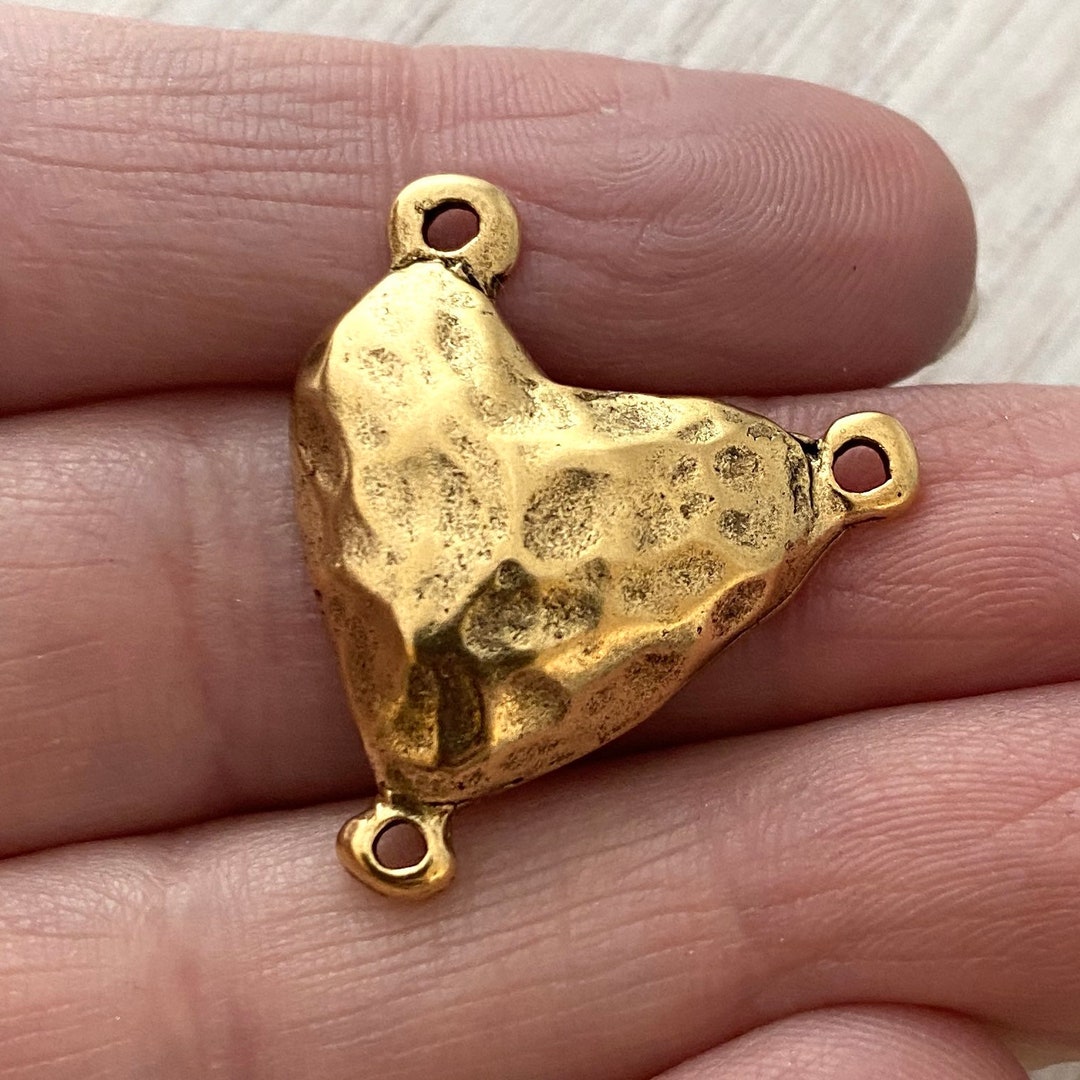 Gold Puffy Hammered Heart Connector, Rosary Centerpiece, Heart Pendant ...