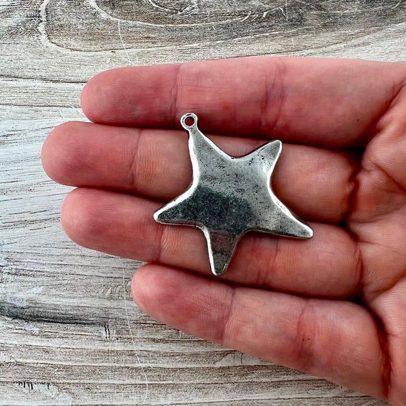 Medium Smooth Star Pendant, Silver Artisan Charm for Jewelry Design, PW ...