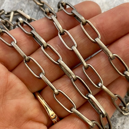 Large Silver Chain Flat Link Rectangle Antiqued Silver Chain | Etsy
