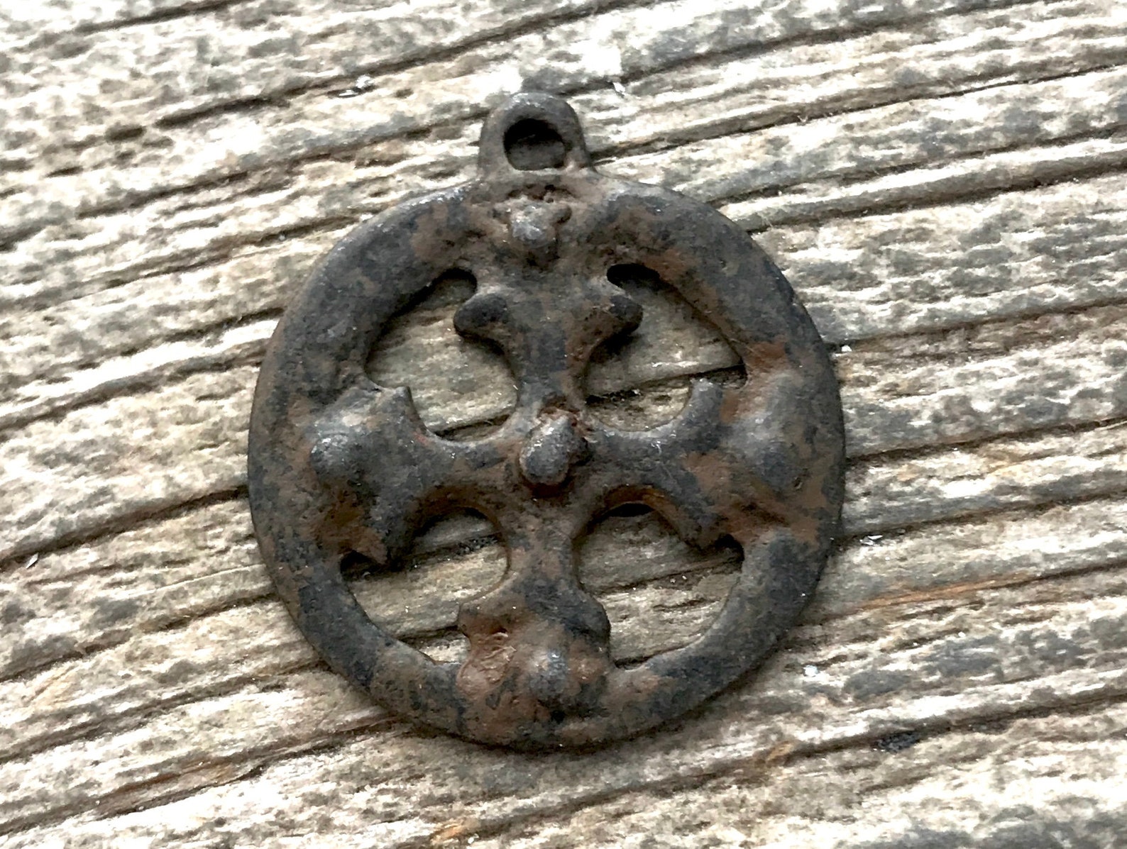 Ancient Circle Cross Charm, Cross Coin Token, Rustic Brown Religious ...