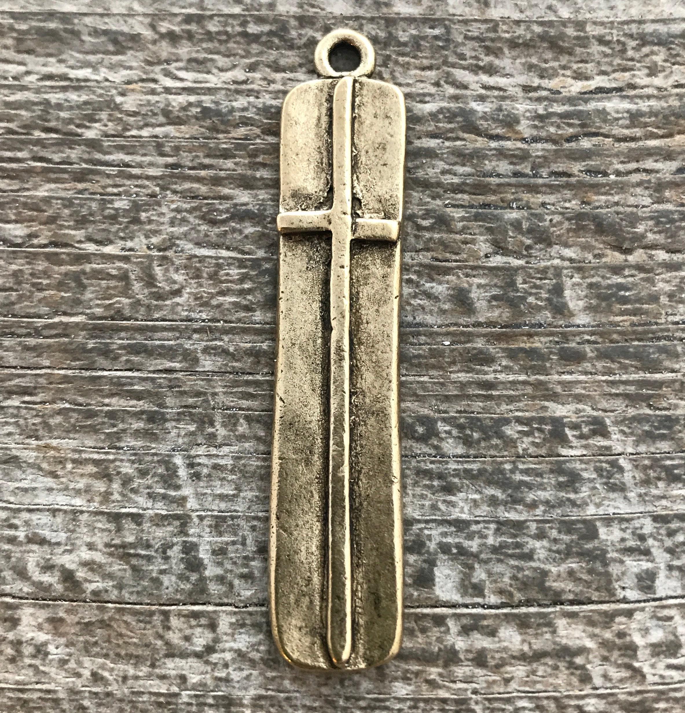 Large Gold Cross Pendant, Long Skinny Modern Bar Rectangle Cross ...