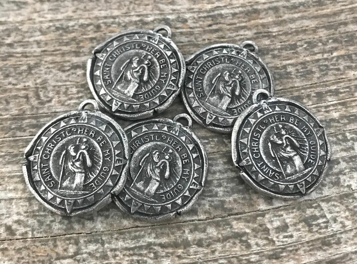 St. Christopher, Catholic Medal, Silver Wax Seal Charm, Religious Medal ...