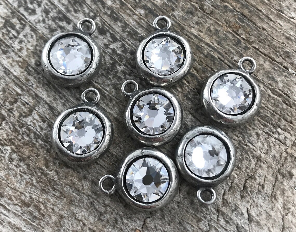 Swarovski Crystal Clear Charm Antiqued Silver Pendant - Etsy