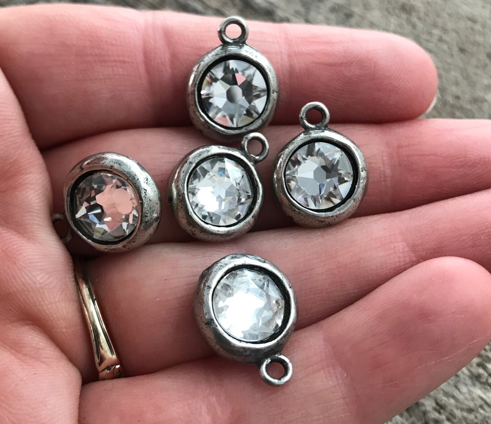 Swarovski Crystal Clear Charm Antiqued Silver Pendant - Etsy