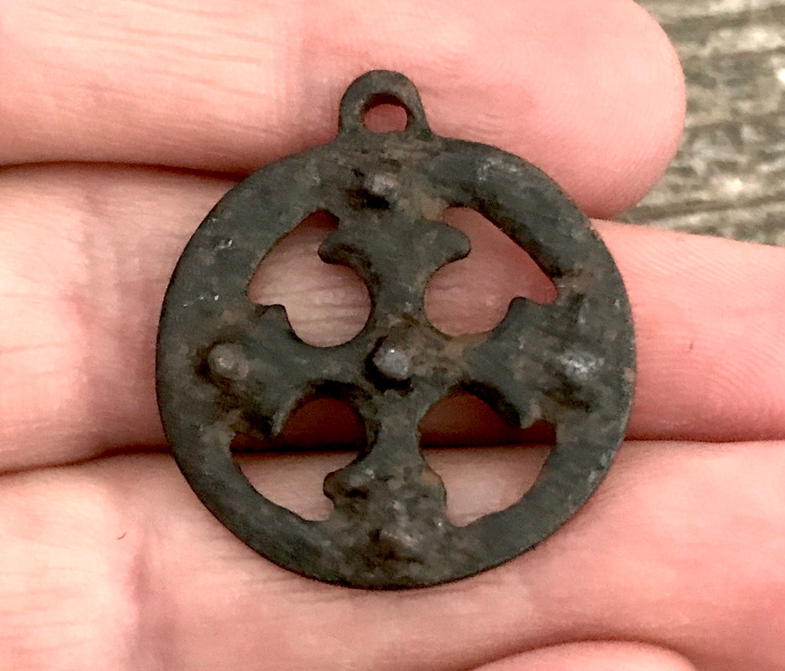 Ancient Circle Cross Charm, Cross Coin Token, Rustic Brown Religious ...