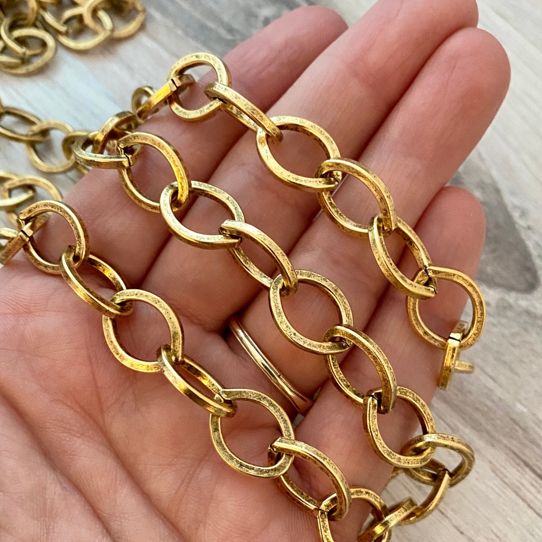 Large Gold Oval Chain, Thick Gold Flat Link Chain by the Foot, Jewelry ...
