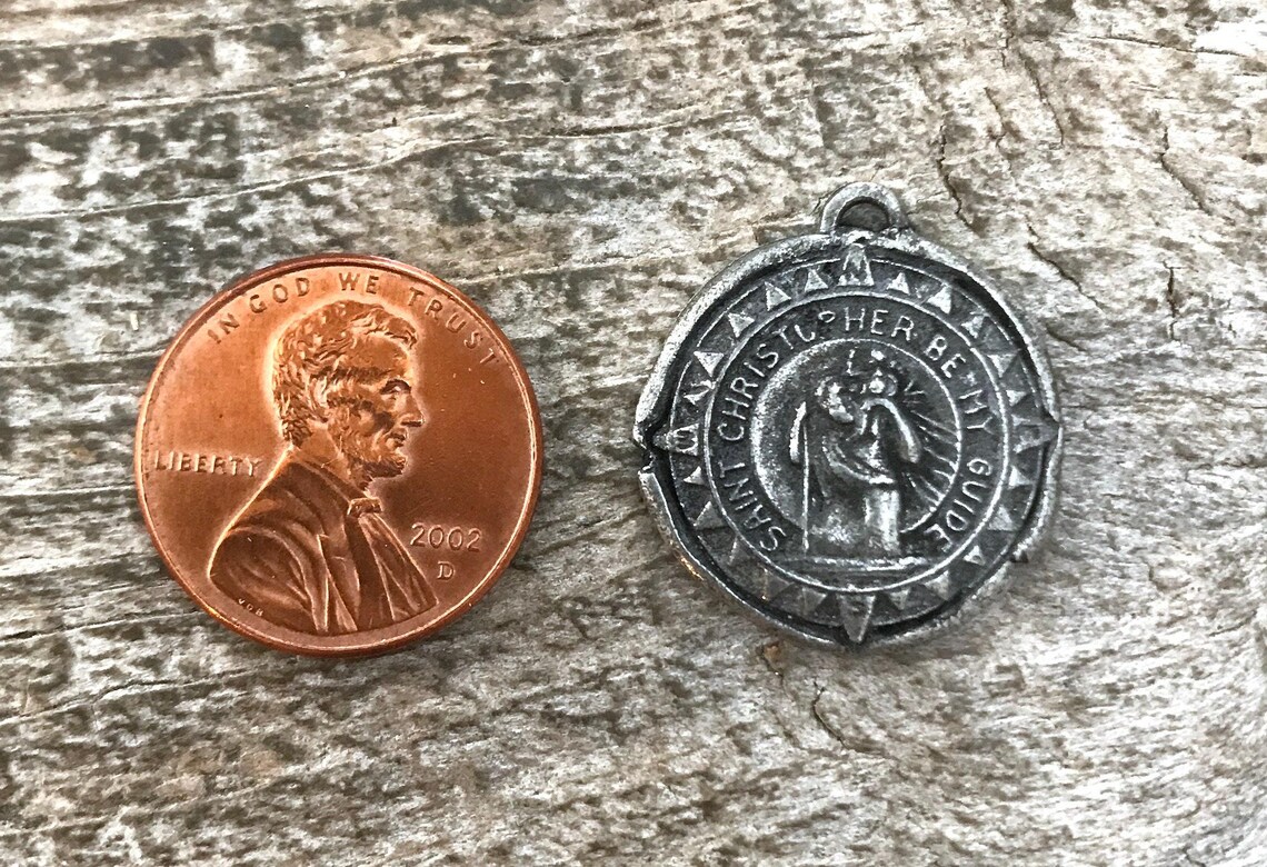 St. Christopher, Catholic Medal, Silver Wax Seal Charm, Religious Medal ...