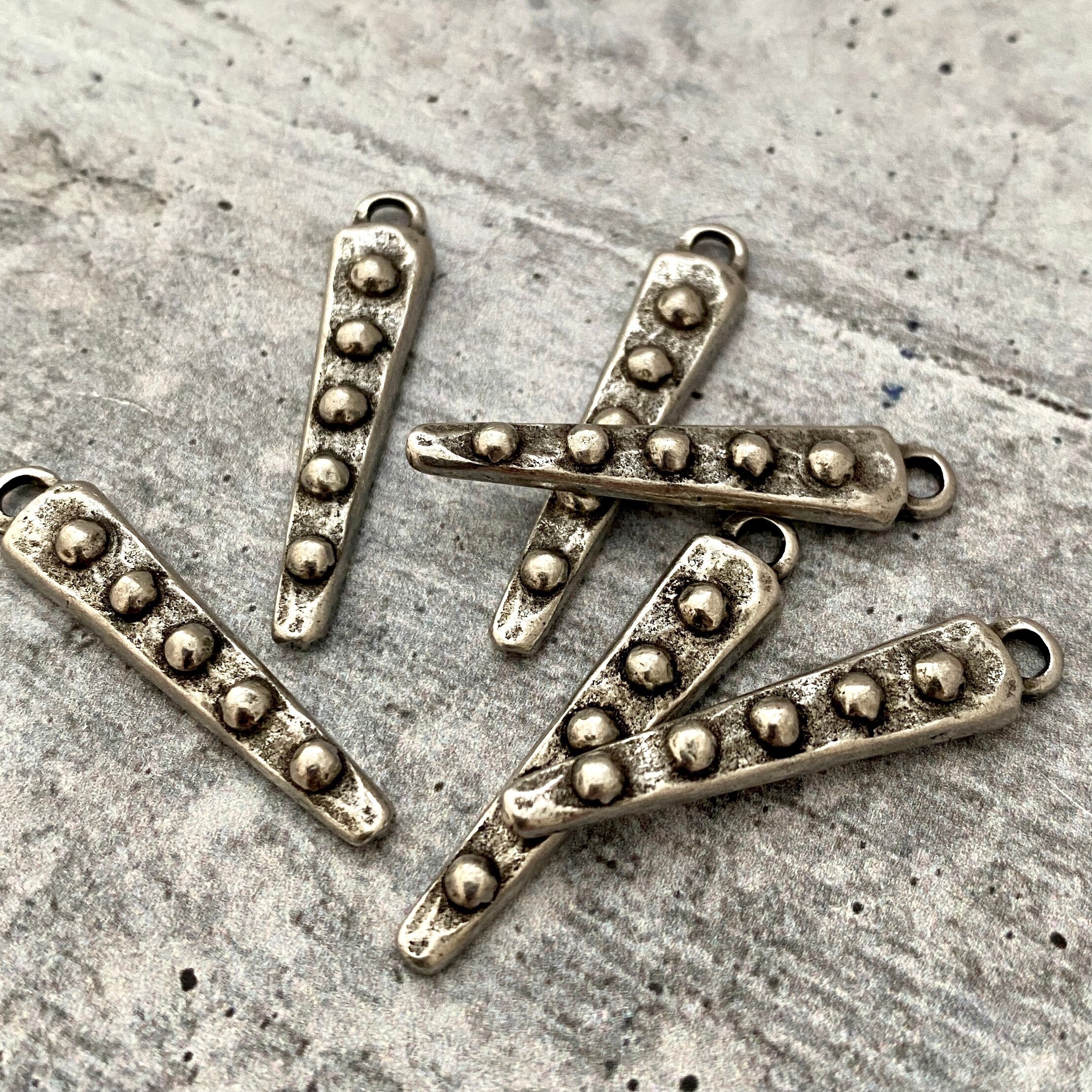 2 Dotted Dangles Antiqued Silver Pewter Spike Charms Jewelry - Etsy