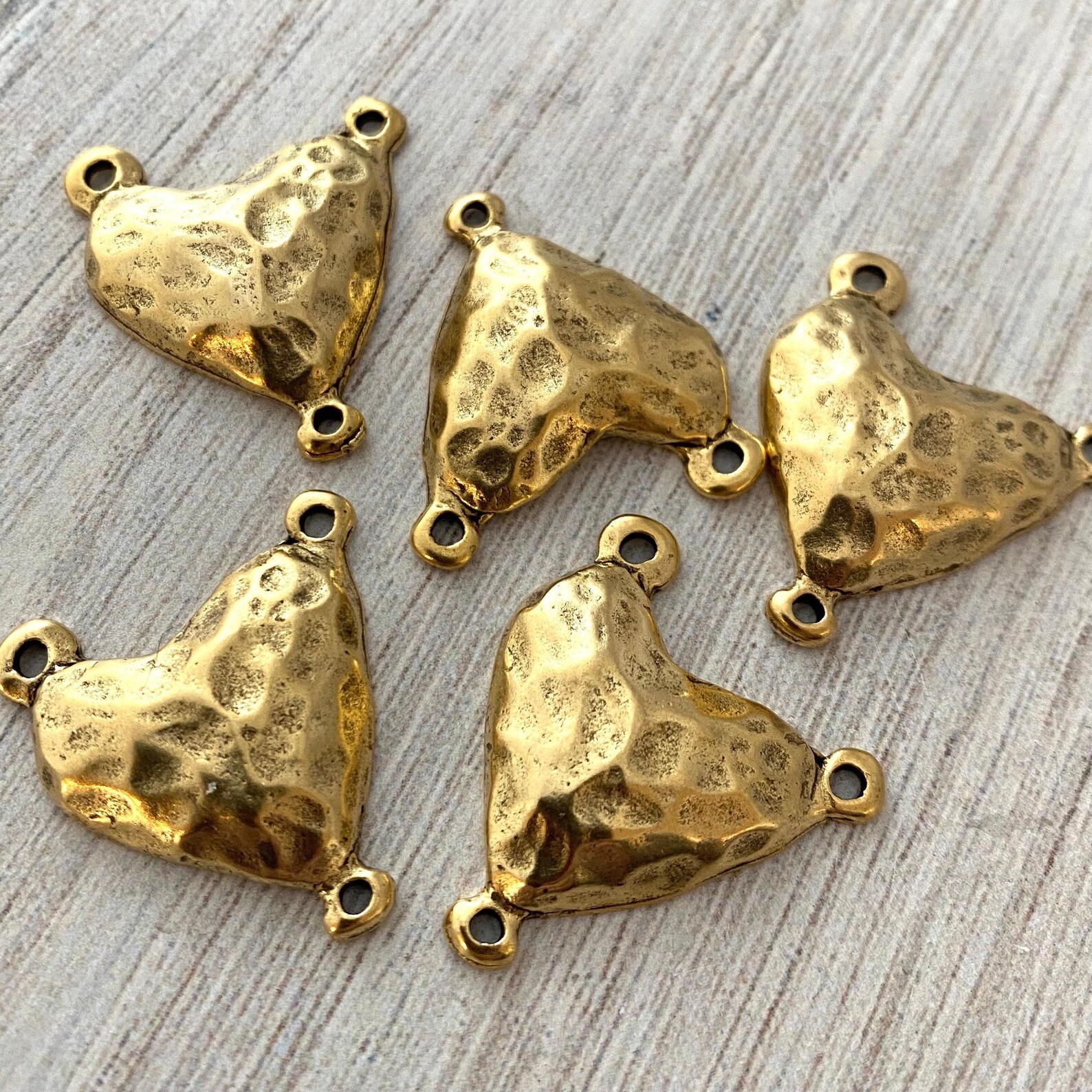 Gold Puffy Hammered Heart Connector, Rosary Centerpiece, Heart Pendant ...