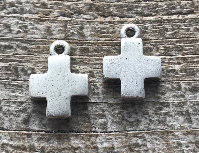 2 Cross Charm Silver Cross Small Cross Square Block Cross | Etsy