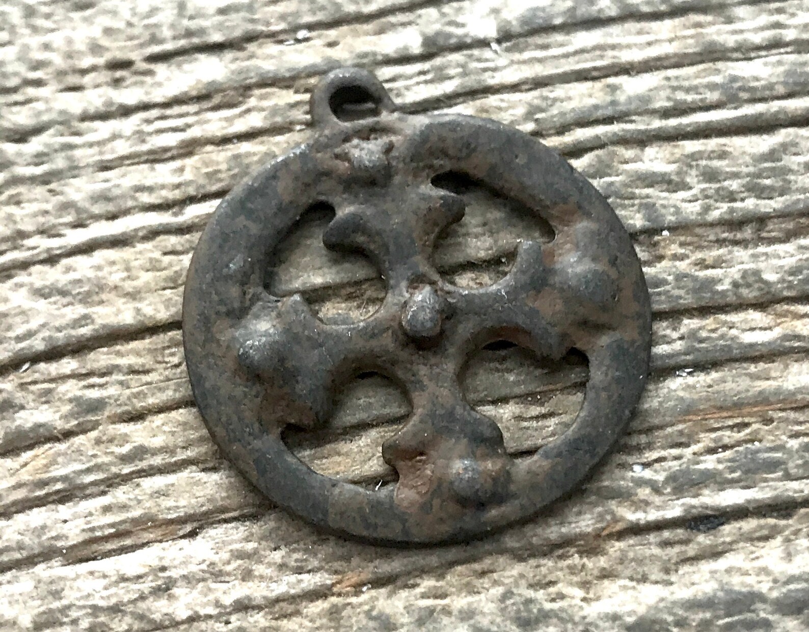 Ancient Circle Cross Charm, Cross Coin Token, Rustic Brown Religious ...