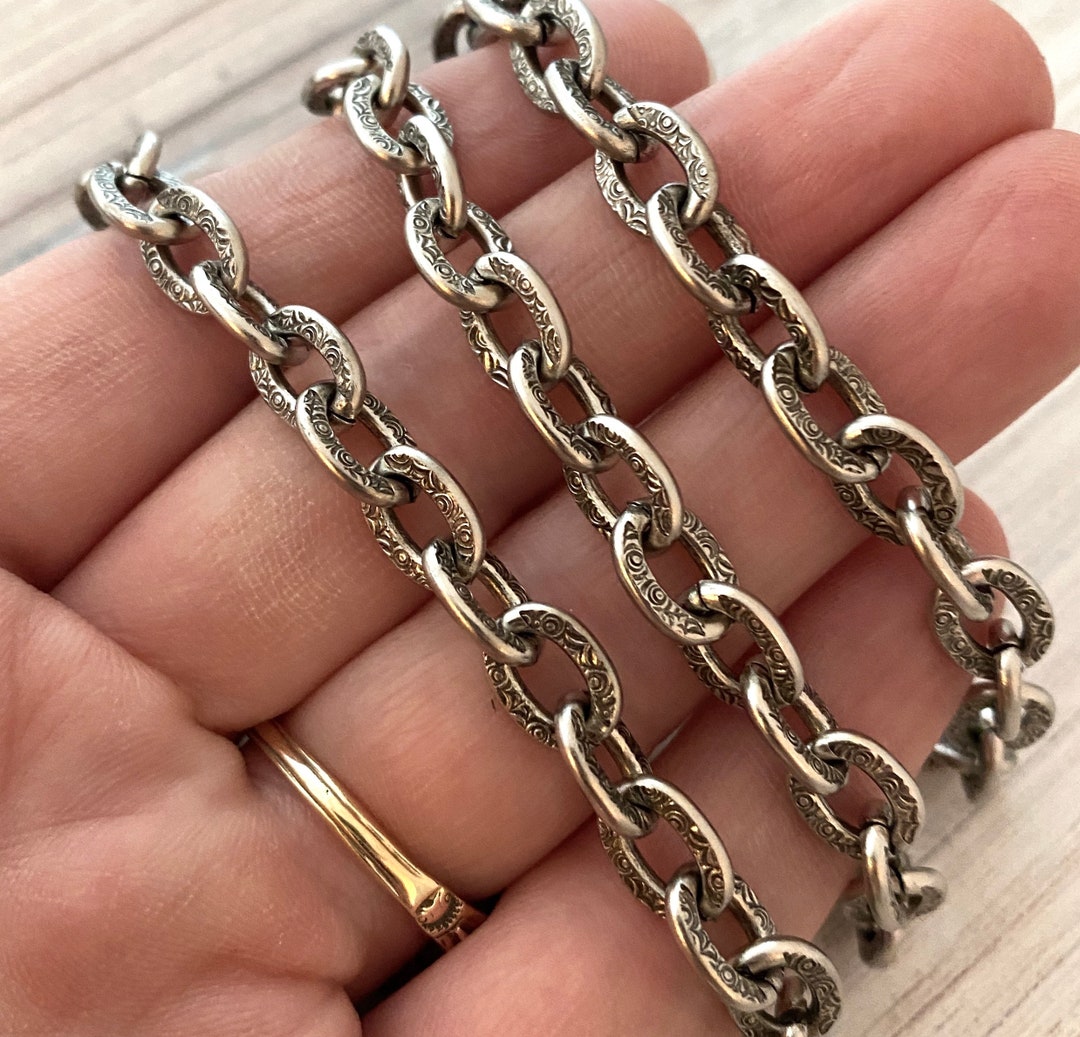 Large Silver Chain With Design, Thick Antiqued Silver Chain, Chain by ...