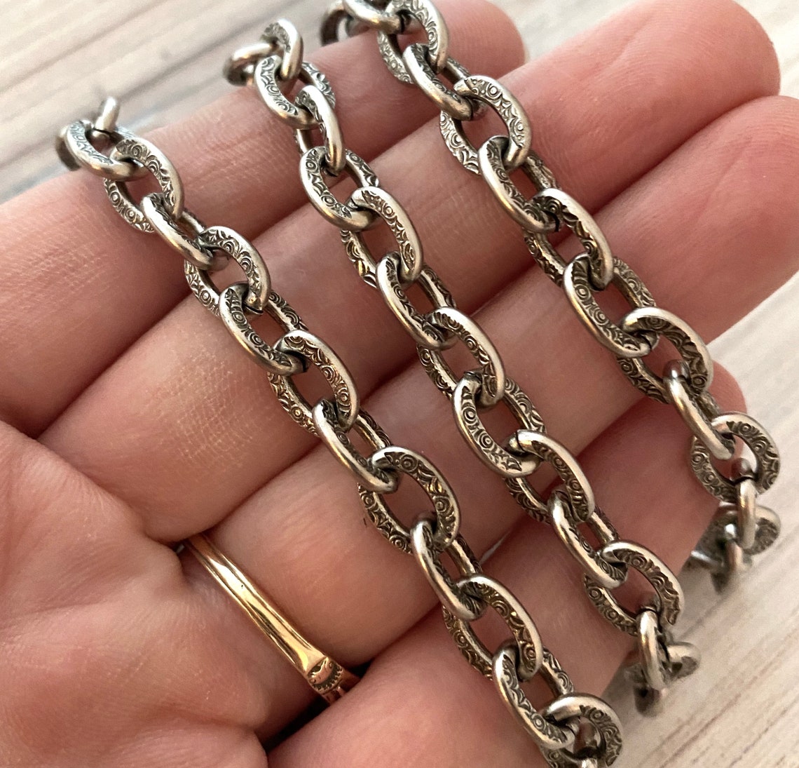 Large Silver Chain With Design Thick Antiqued Silver Chain - Etsy
