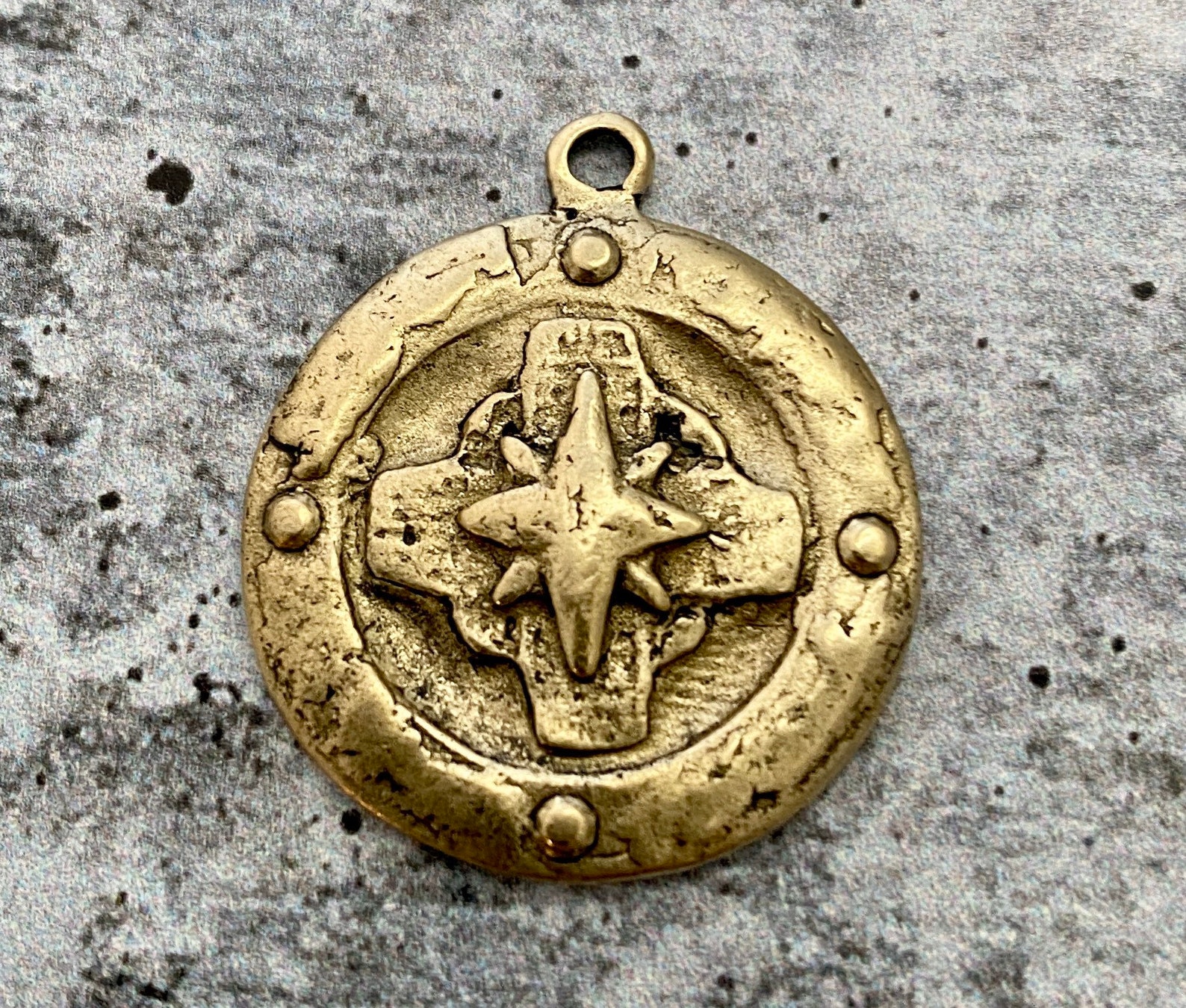 Compass Rose Cross Pendant Antiqued Gold Pendant Old World | Etsy