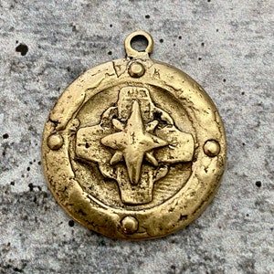 Compass Rose Cross Pendant, Antiqued Gold Pendant, Old World, Jewelry ...