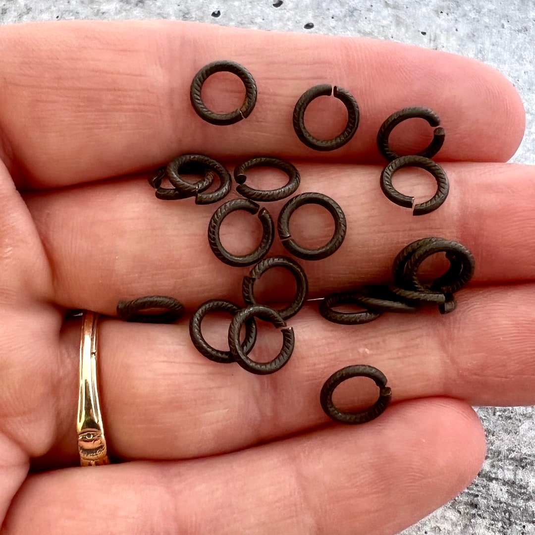 7mm Textured Rustic Brown Jump Rings, Brass Round Connector Links, 20 ...