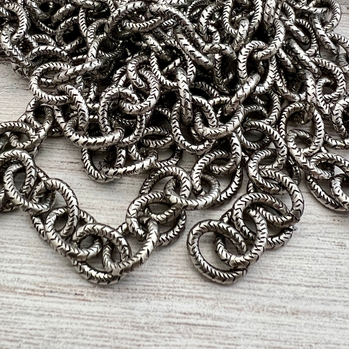 Large Silver Chain With Design Thick Antiqued Silver Chain | Etsy