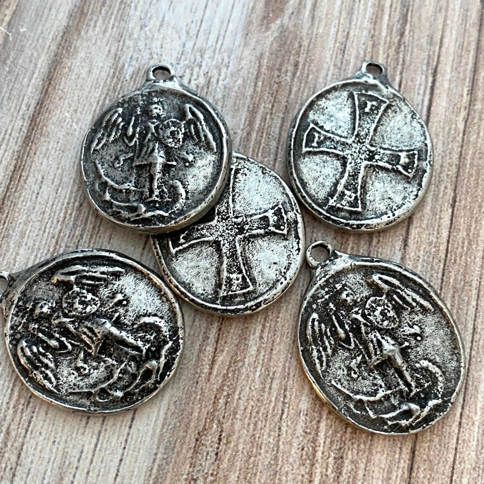 Archangel St. Michael, Catholic Medal, Antiqued Silver Cross Pendant ...