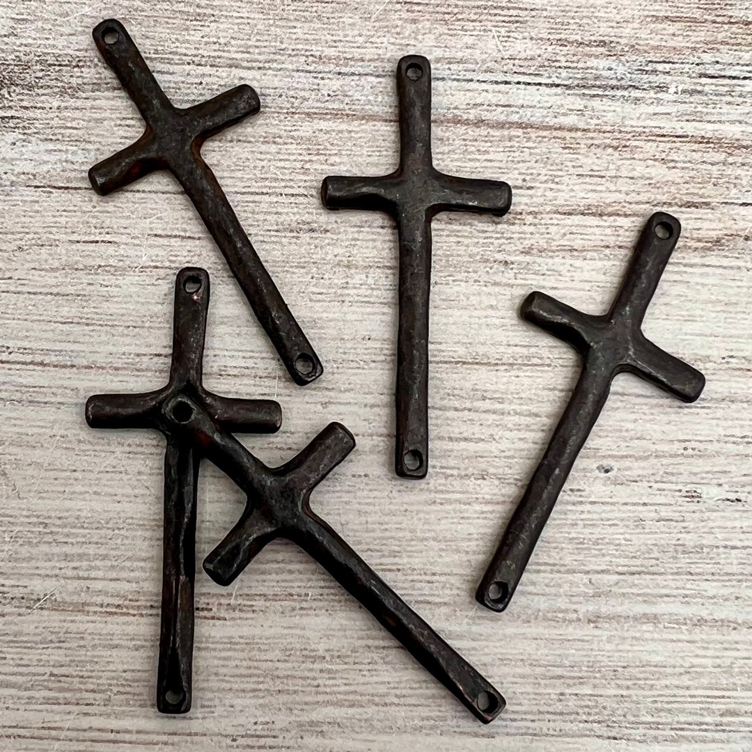 Hammered Stick Cross Connector, Rustic Brown Artisan Charm, Jewelry ...