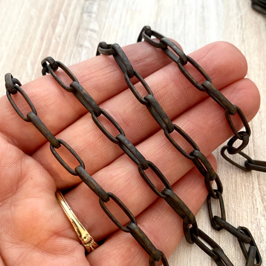 Large Clip Chain, Rustic Brown Flat Link Rectangle Chain by the Foot ...