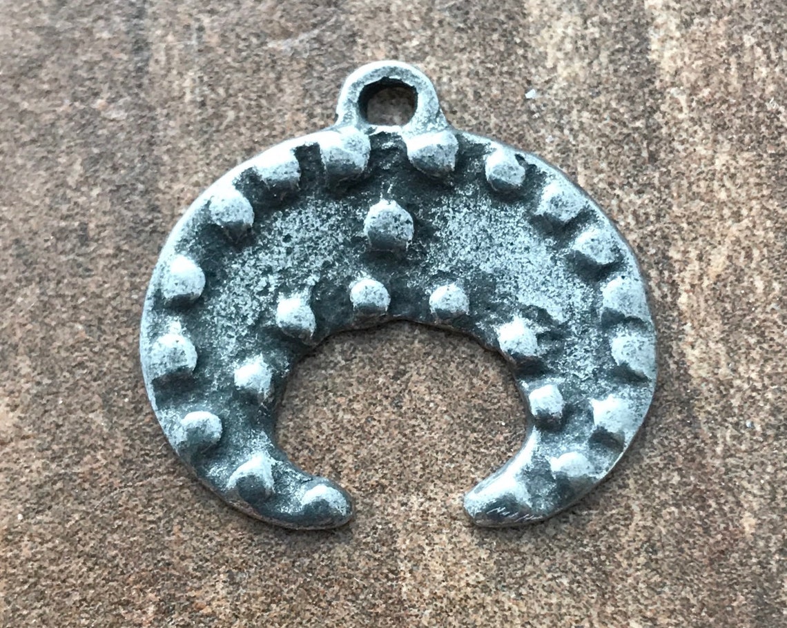 Bumpy Crescent Pendant Antiqued Silver Dotted Moon Artisan - Etsy